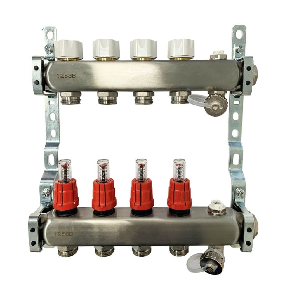 Colector-distribuitor inox debitmetre EcoHeat 500, 1"- 8 circuite (3/4 ...